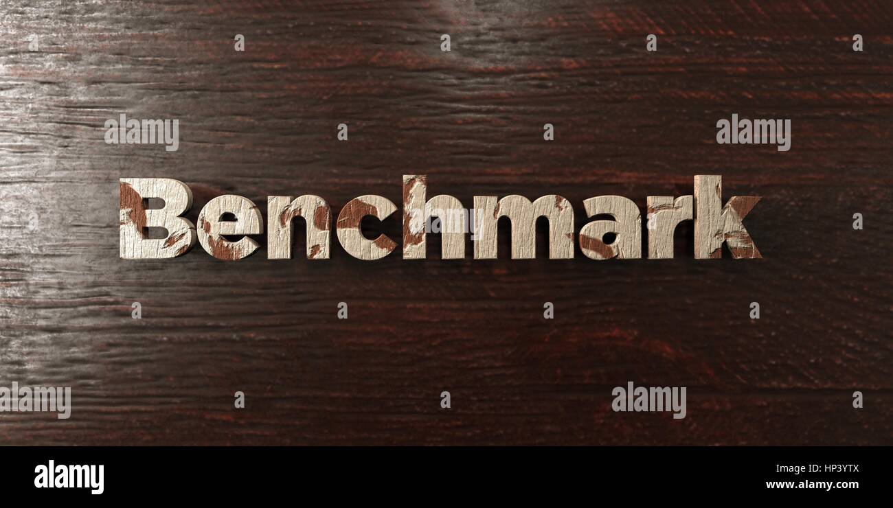 Benchmark - grungy wooden headline on Maple - 3D rendered royalty free ...