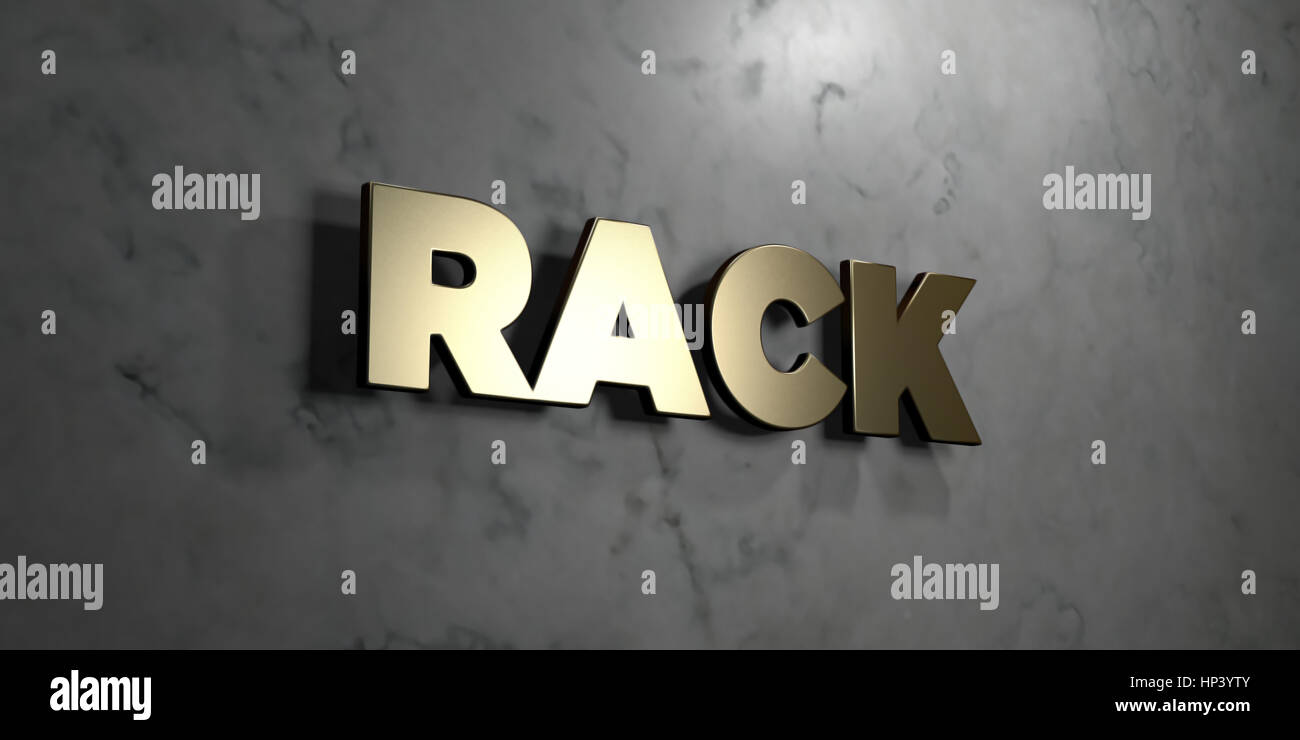 Rack - Gold sign mounted on glossy marble wall - 3D rendered royalty ...