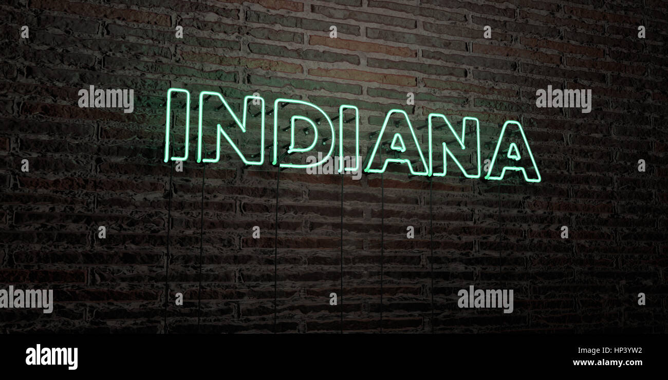 INDIANA -Realistic Neon Sign on Brick Wall background - 3D rendered ...