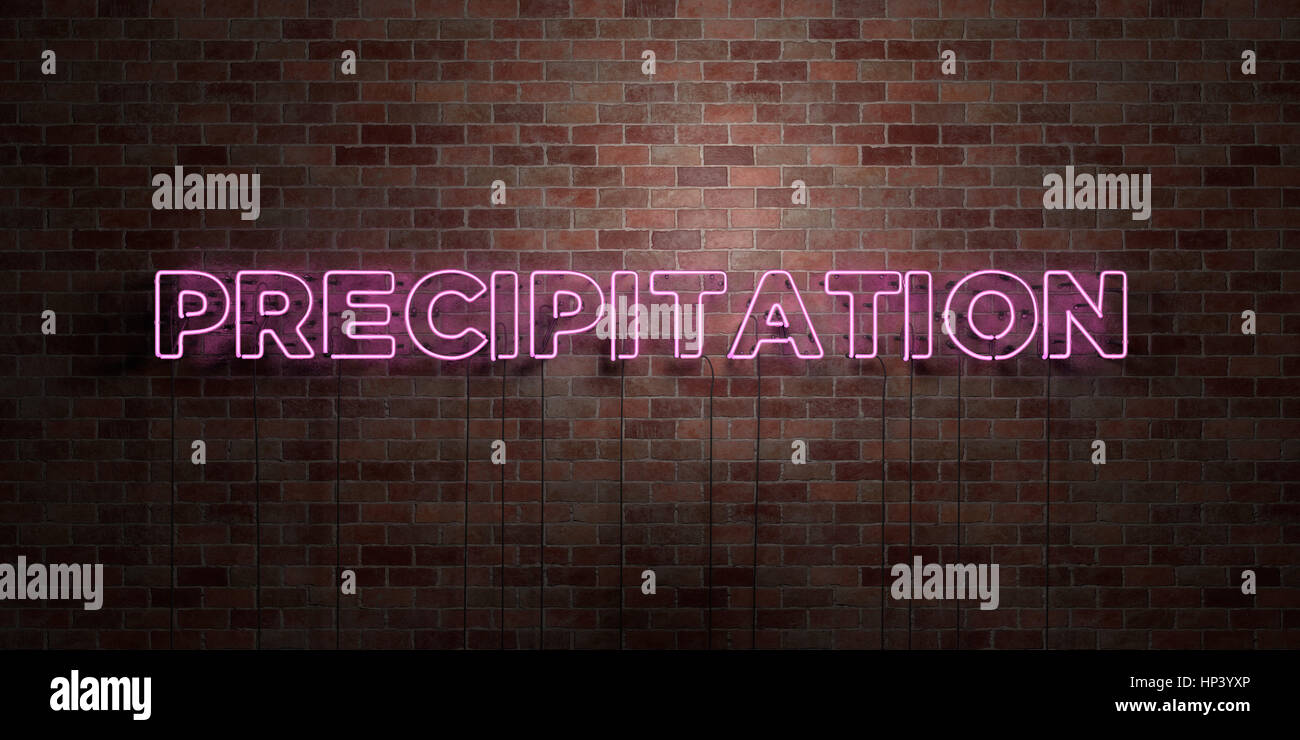 PRECIPITATION - fluorescent Neon tube Sign on brickwork - Front view ...