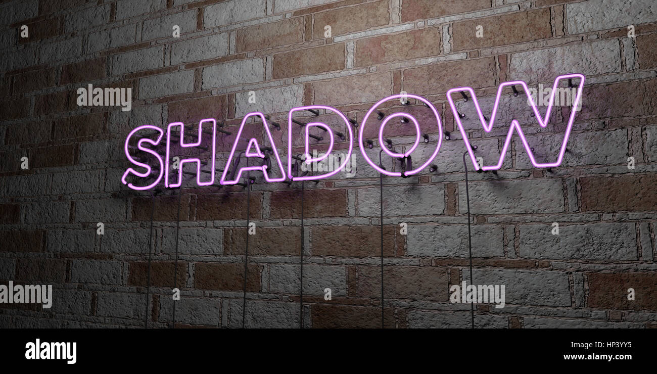 SHADOW - Glowing Neon Sign on stonework wall - 3D rendered royalty free ...