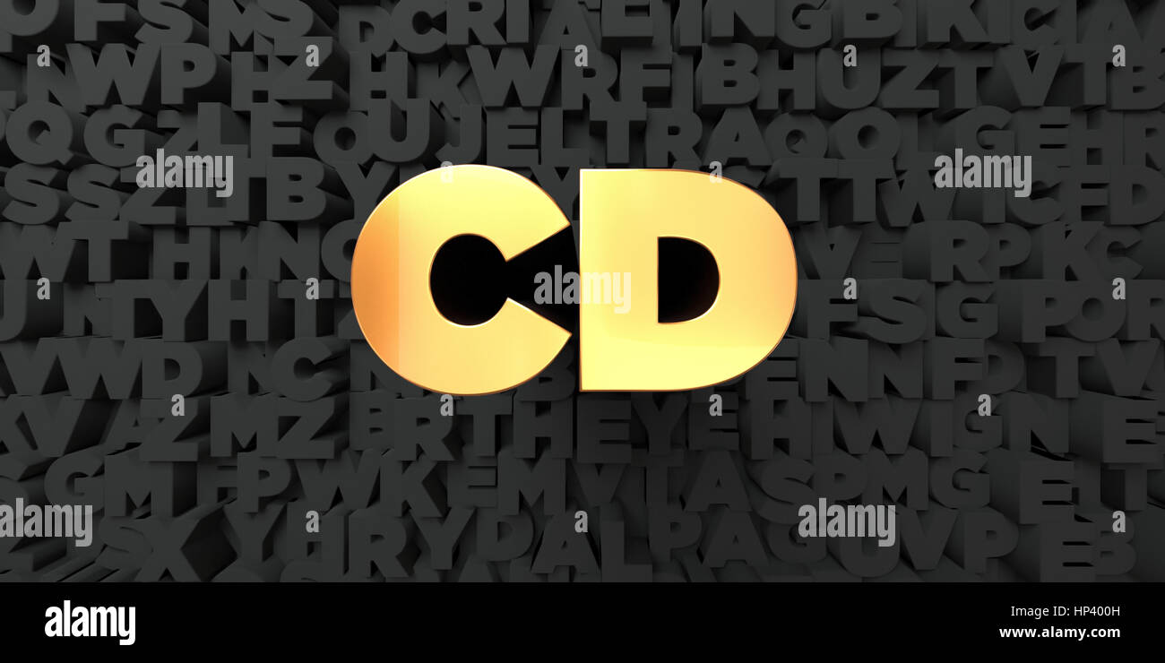 Cd - Gold text on black background - 3D rendered royalty free stock ...