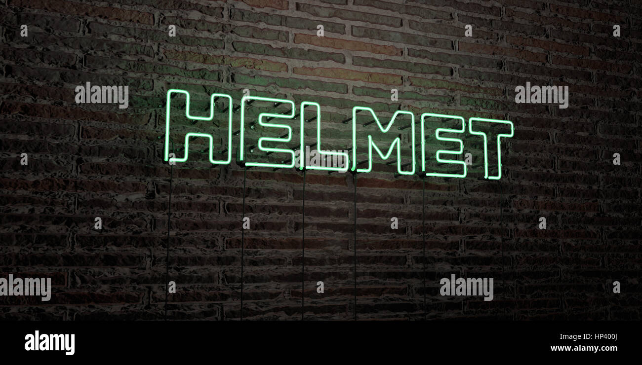 HELMET -Realistic Neon Sign on Brick Wall background - 3D rendered ...