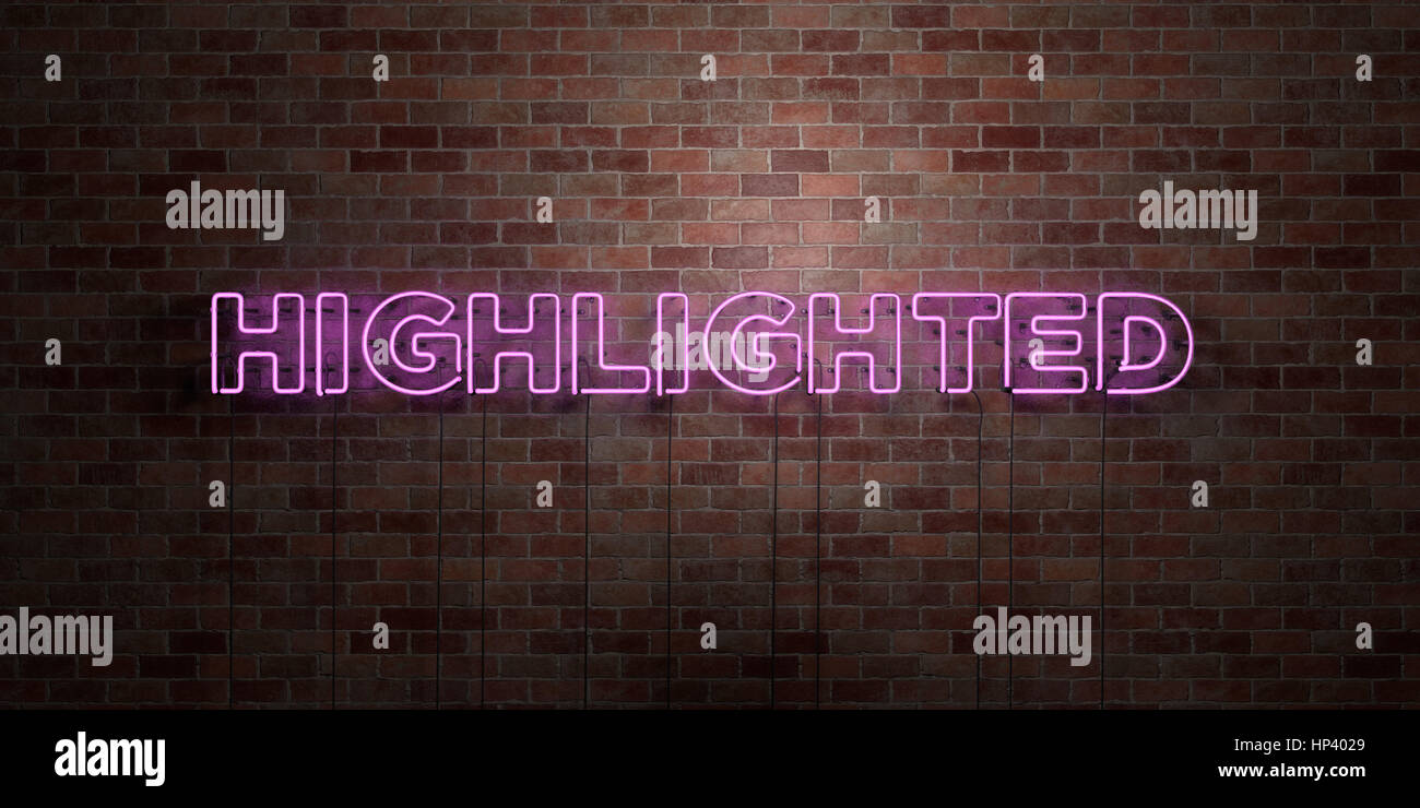 HIGHLIGHTED - fluorescent Neon tube Sign on brickwork - Front view - 3D ...