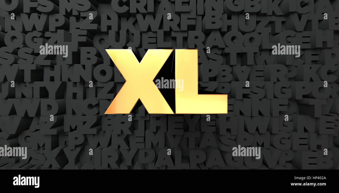 Xl - Gold text on black background - 3D rendered royalty free stock ...