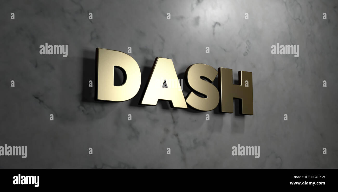 Dash - Gold sign mounted on glossy marble wall - 3D rendered royalty ...