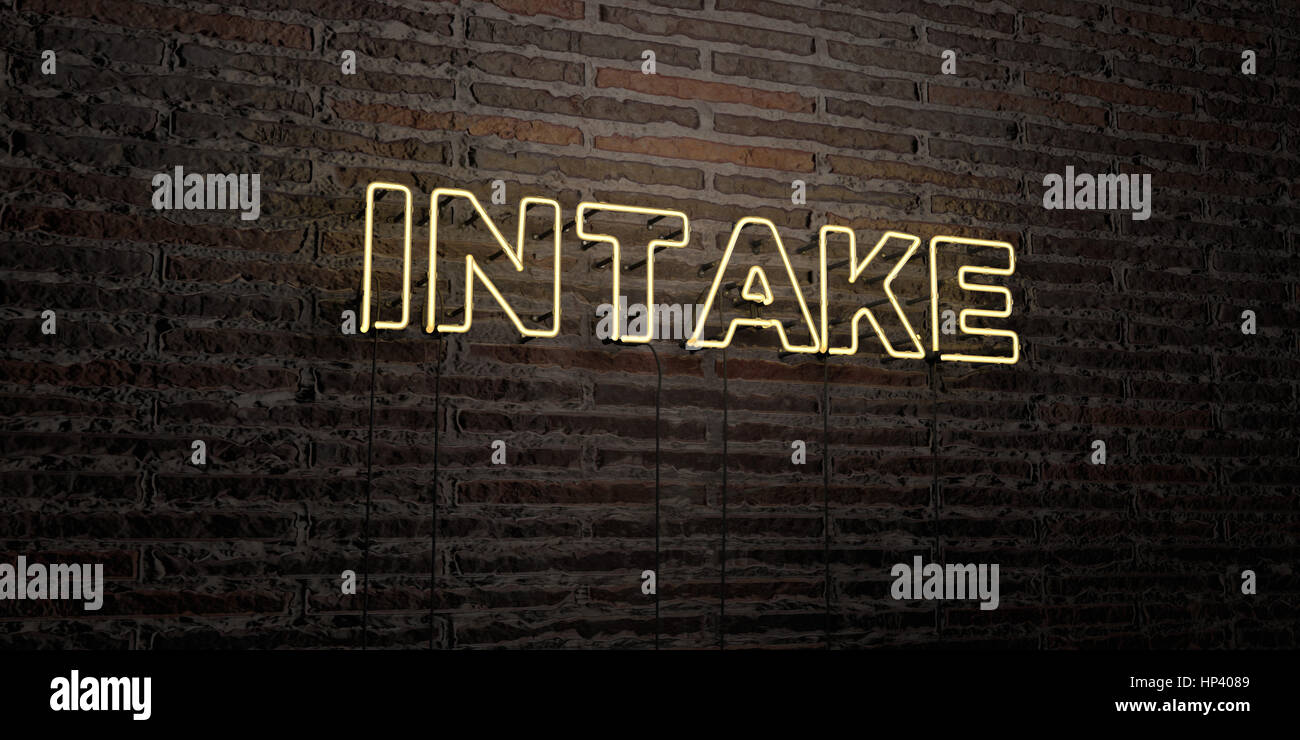 INTAKE -Realistic Neon Sign on Brick Wall background - 3D rendered ...