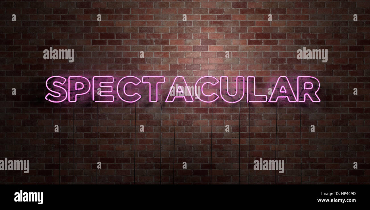 SPECTACULAR - fluorescent Neon tube Sign on brickwork - Front view - 3D ...