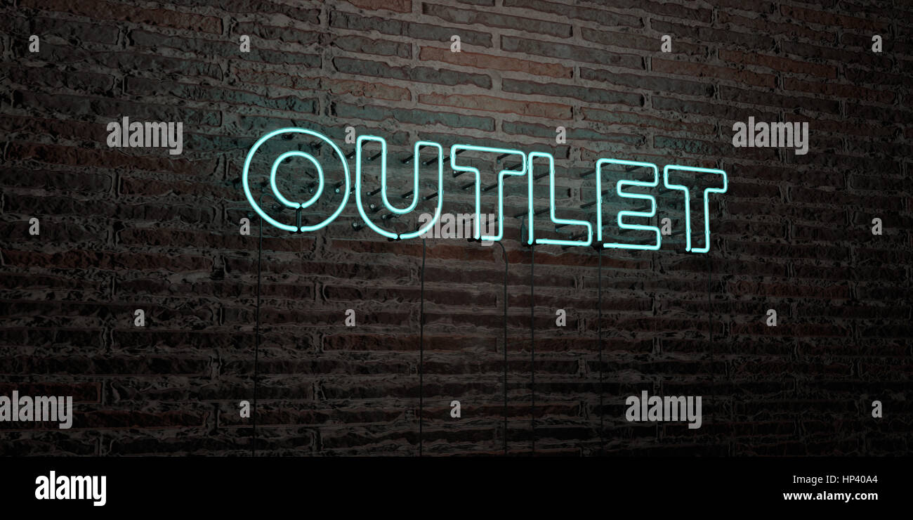 OUTLET -Realistic Neon Sign on Brick Wall background - 3D rendered ...