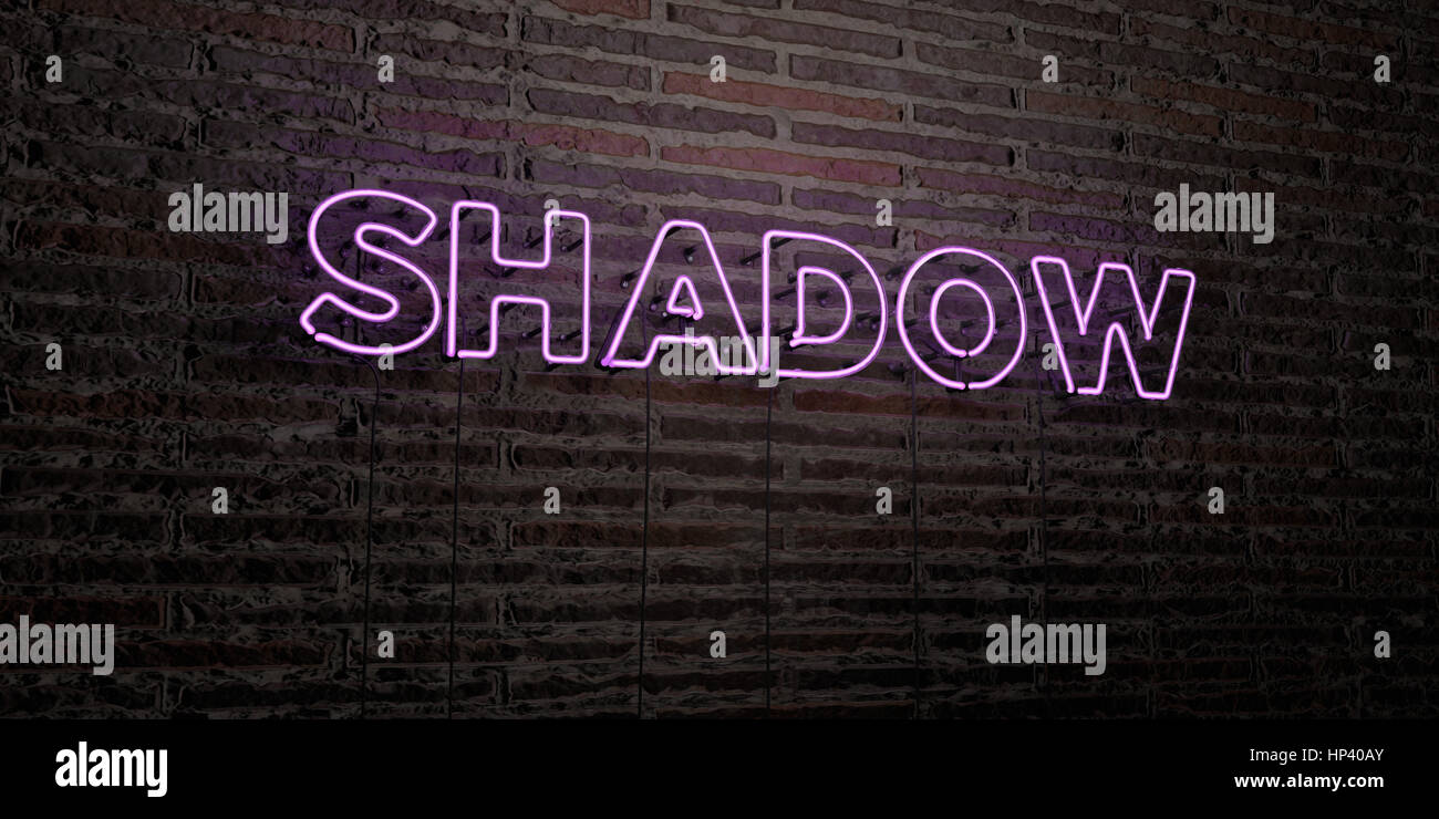 SHADOW -Realistic Neon Sign on Brick Wall background - 3D rendered ...