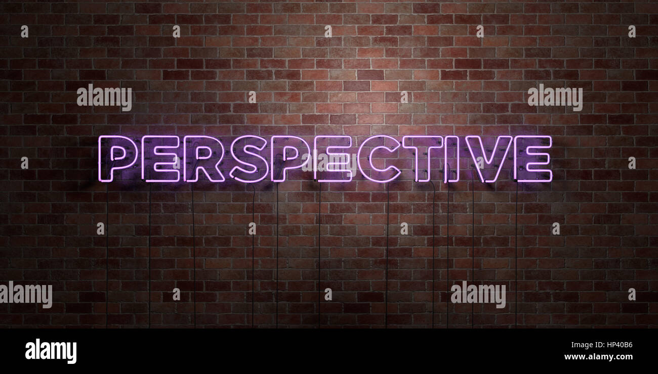 PERSPECTIVE - fluorescent Neon tube Sign on brickwork - Front view - 3D ...