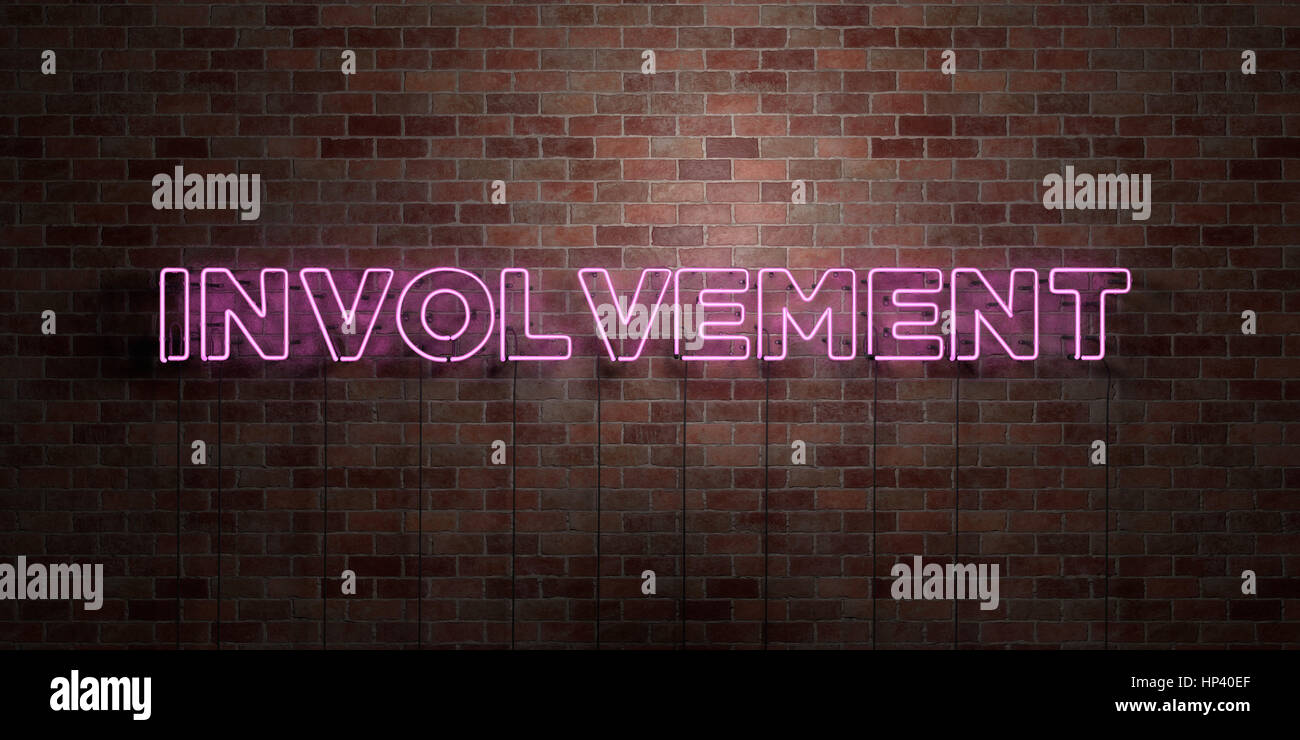 INVOLVEMENT - fluorescent Neon tube Sign on brickwork - Front view - 3D ...