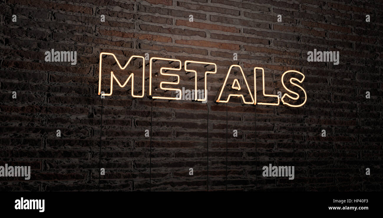 METALS -Realistic Neon Sign on Brick Wall background - 3D rendered ...