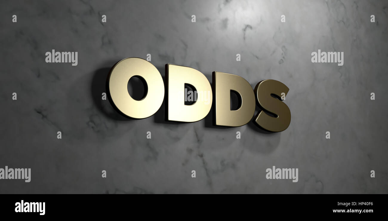Odds - Gold sign mounted on glossy marble wall - 3D rendered royalty ...