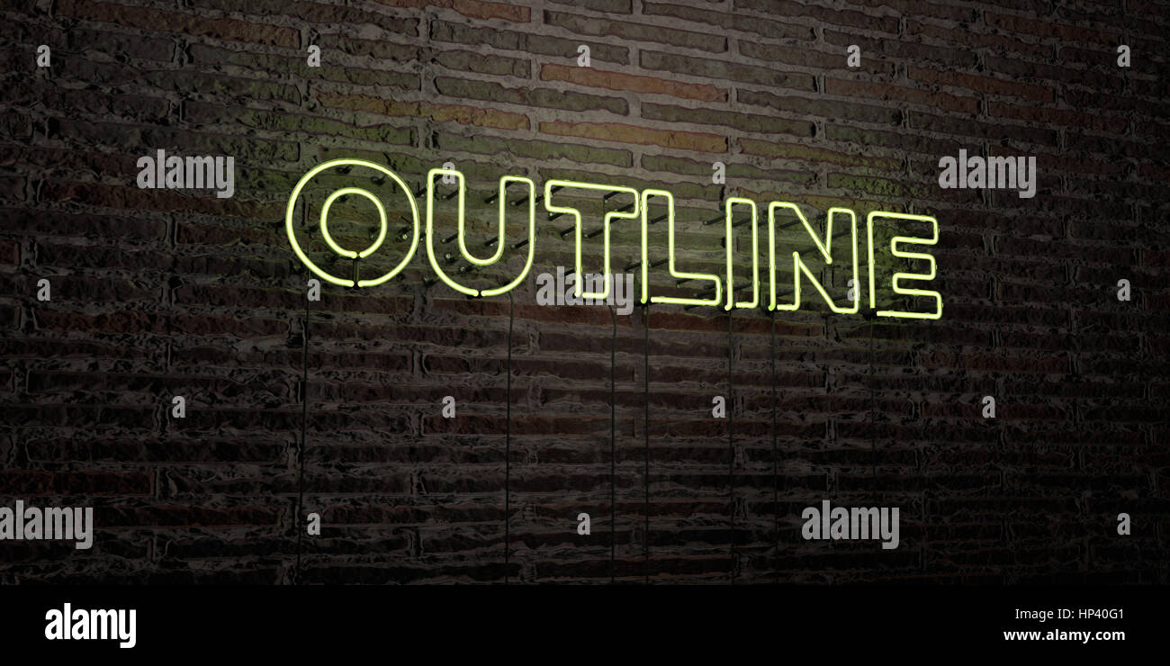 OUTLINE -Realistic Neon Sign on Brick Wall background - 3D rendered ...