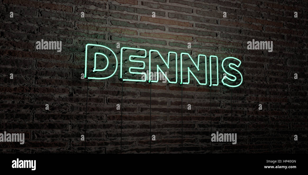 DENNIS -Realistic Neon Sign on Brick Wall background - 3D rendered ...