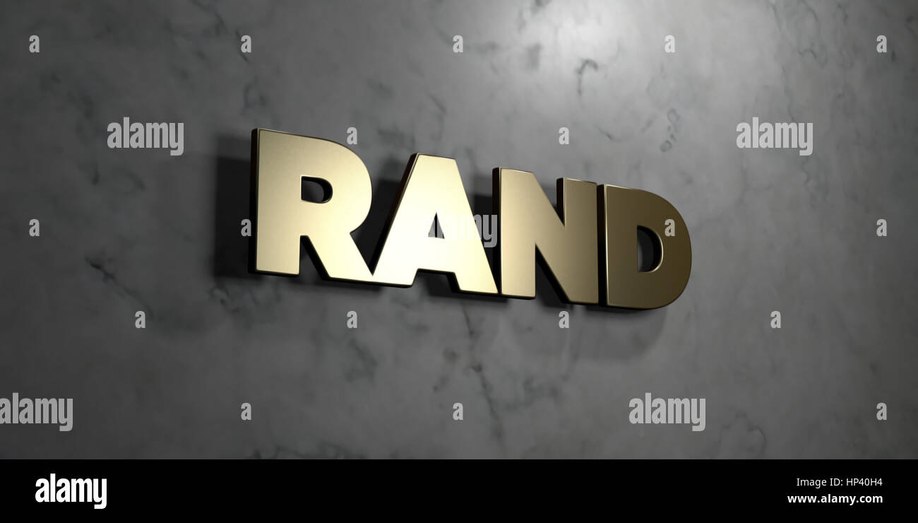Rand - Gold sign mounted on glossy marble wall - 3D rendered royalty ...