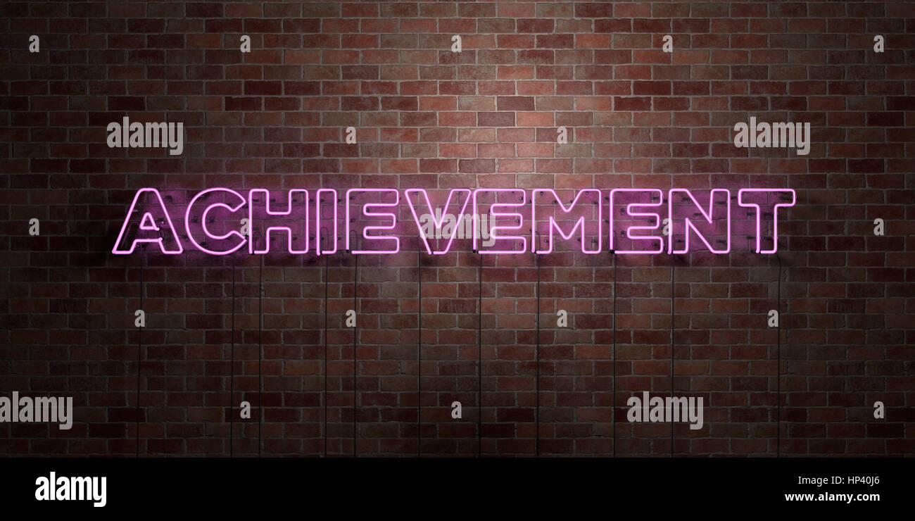ACHIEVEMENT - fluorescent Neon tube Sign on brickwork - Front view - 3D ...