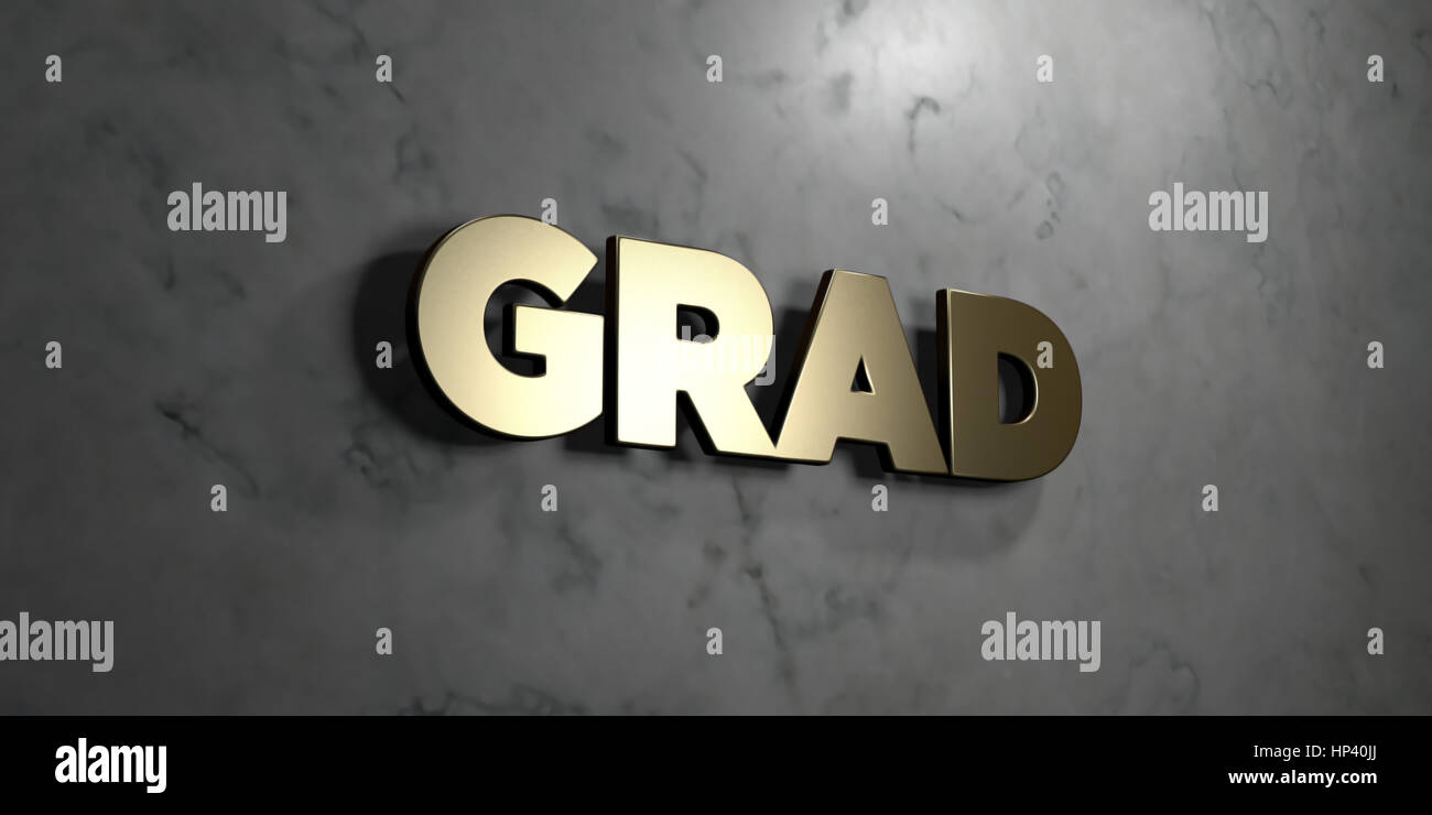 Grad - Gold sign mounted on glossy marble wall - 3D rendered royalty ...