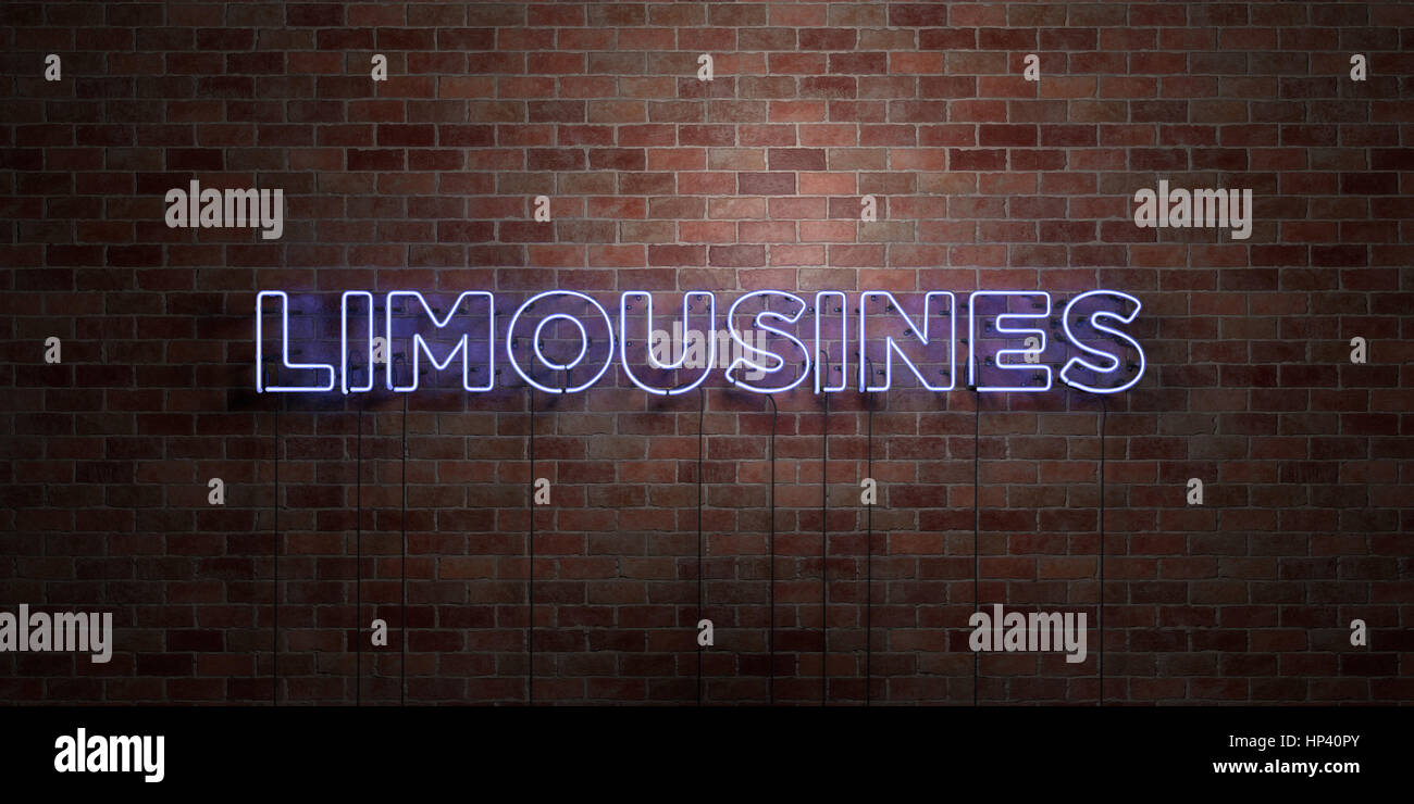 LIMOUSINES - fluorescent Neon tube Sign on brickwork - Front view - 3D ...