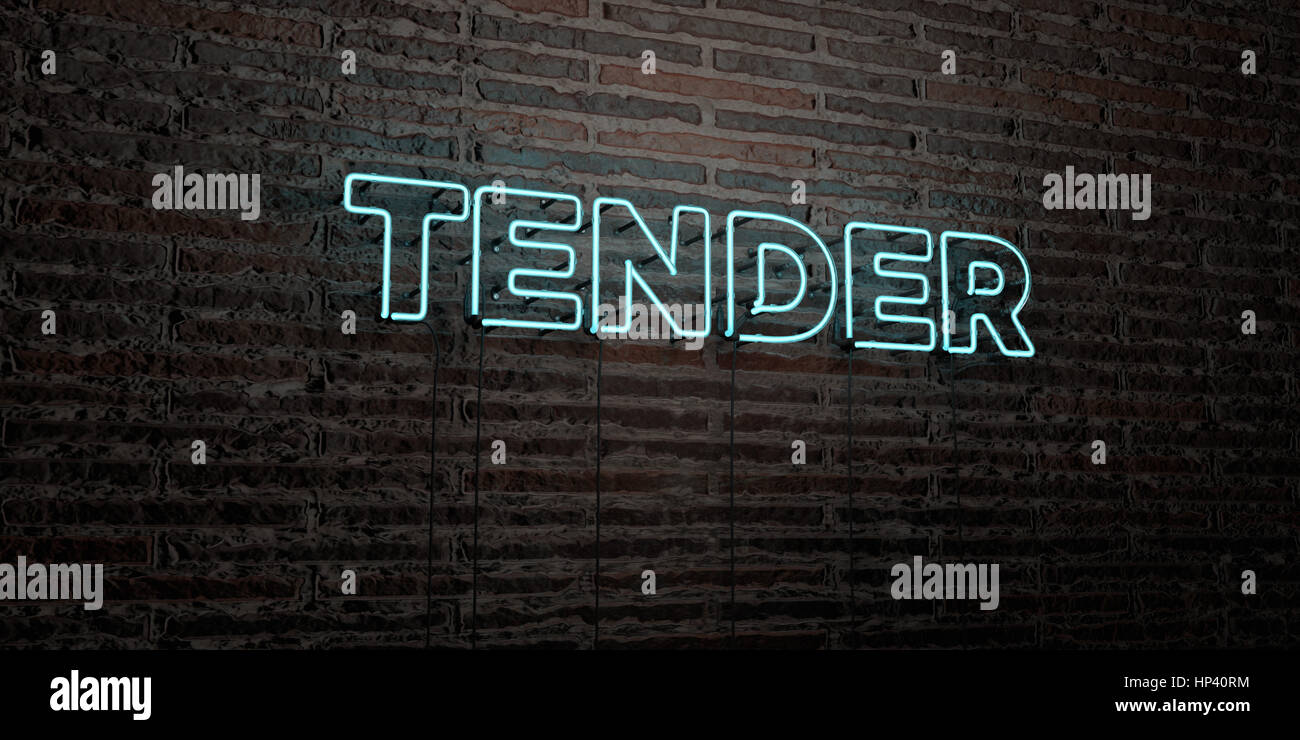 TENDER -Realistic Neon Sign on Brick Wall background - 3D rendered ...