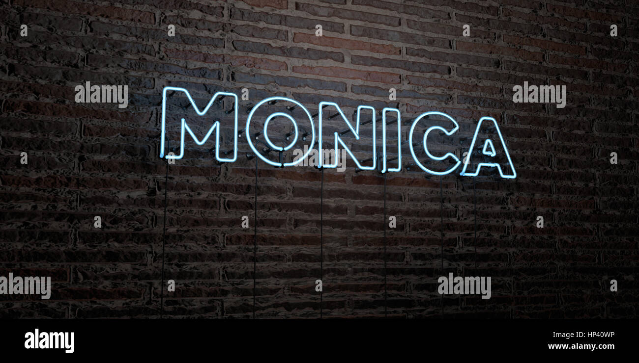 MONICA -Realistic Neon Sign on Brick Wall background - 3D rendered ...