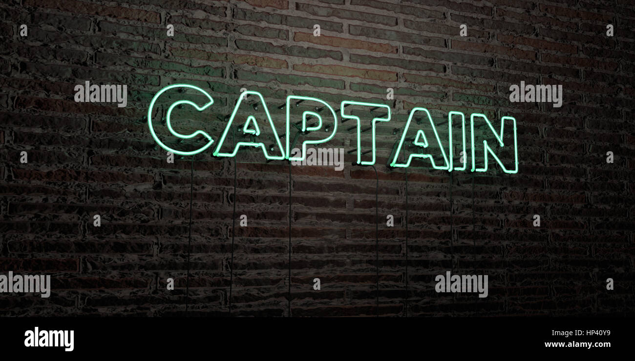 CAPTAIN -Realistic Neon Sign on Brick Wall background - 3D rendered ...