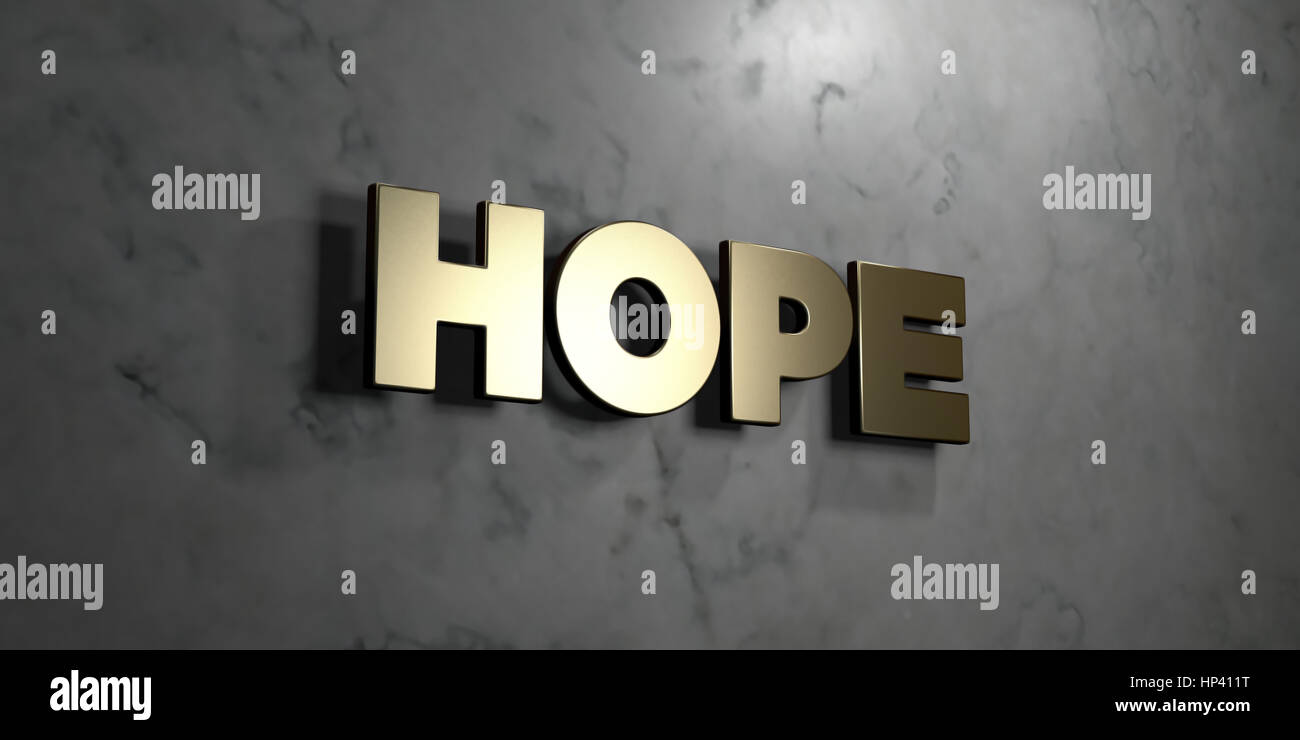 Hope - Gold sign mounted on glossy marble wall - 3D rendered royalty ...