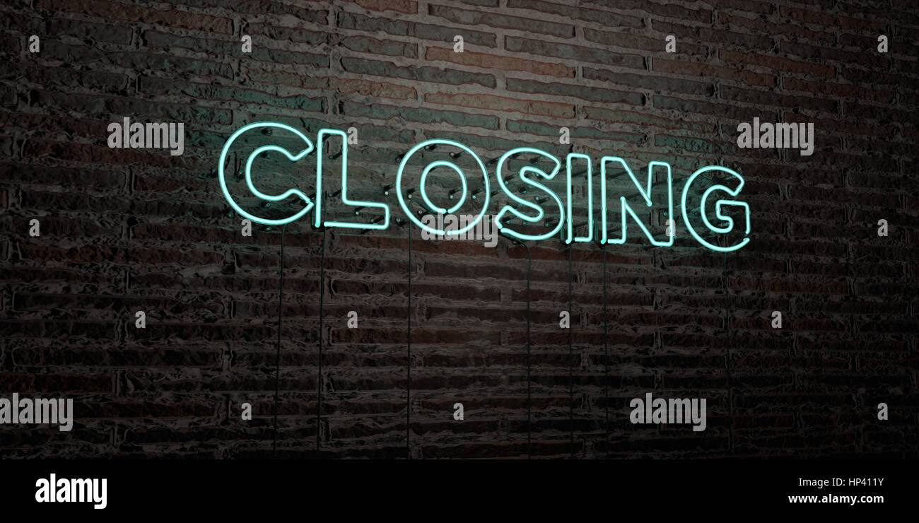 CLOSING -Realistic Neon Sign on Brick Wall background - 3D rendered ...