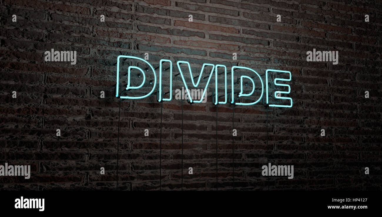 DIVIDE -Realistic Neon Sign on Brick Wall background - 3D rendered ...