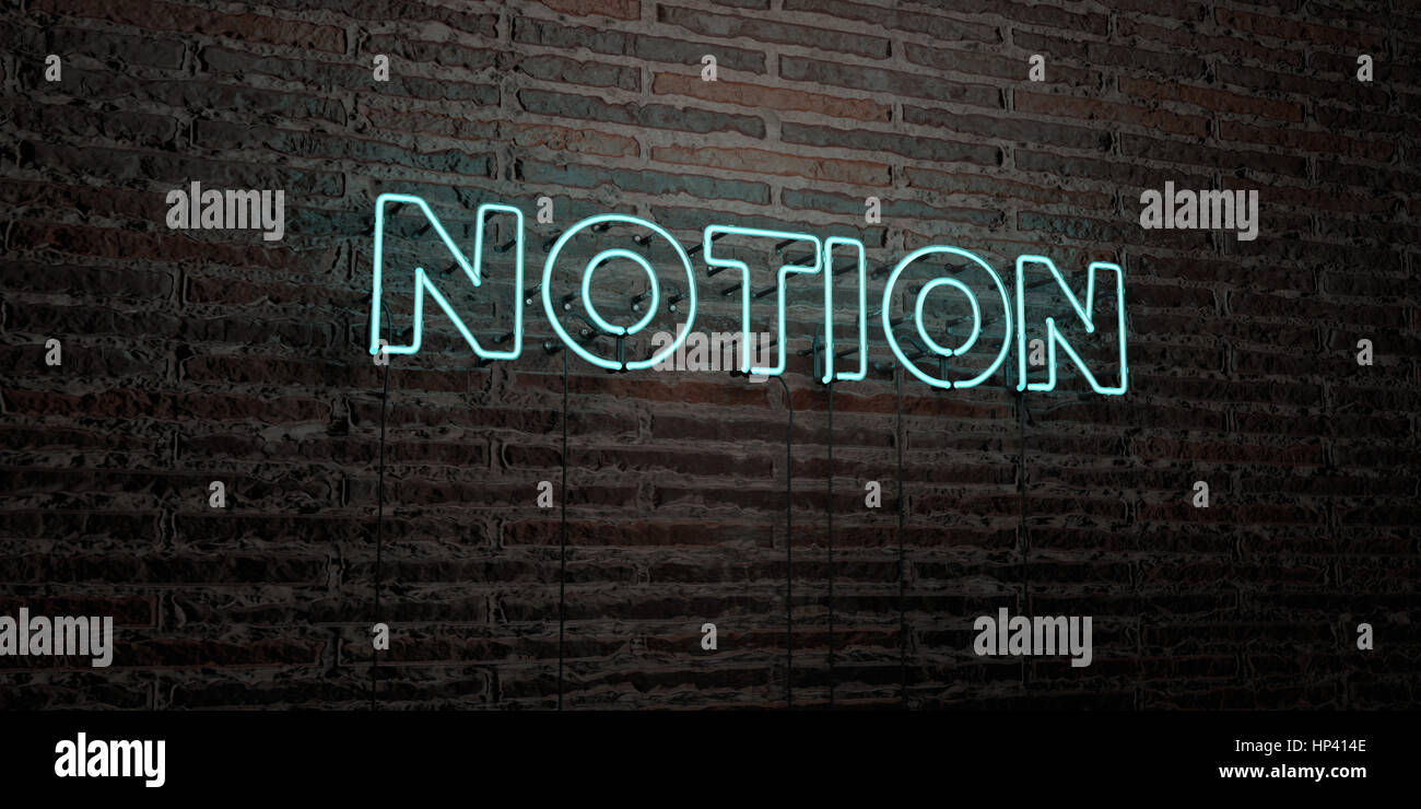 NOTION -Realistic Neon Sign on Brick Wall background - 3D rendered ...
