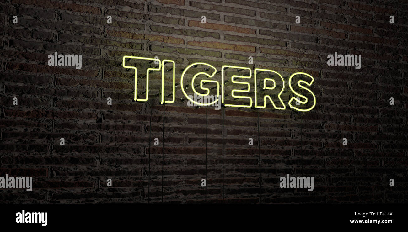 TIGERS -Realistic Neon Sign on Brick Wall background - 3D rendered ...