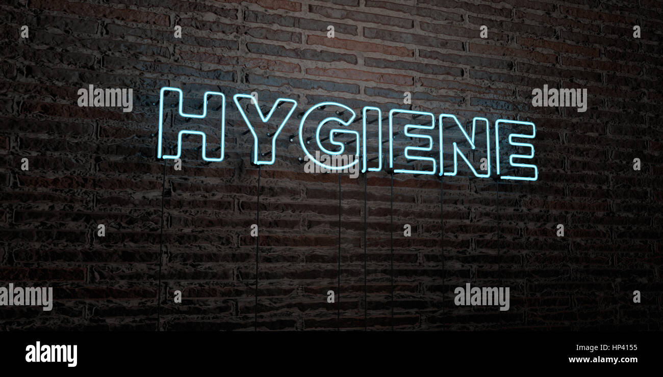 HYGIENE -Realistic Neon Sign on Brick Wall background - 3D rendered ...