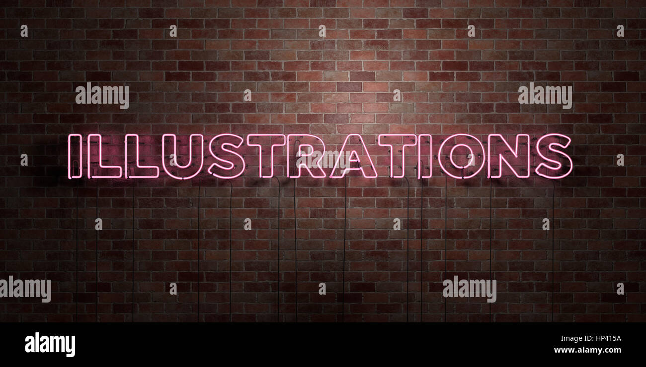 ILLUSTRATIONS - fluorescent Neon tube Sign on brickwork - Front view ...