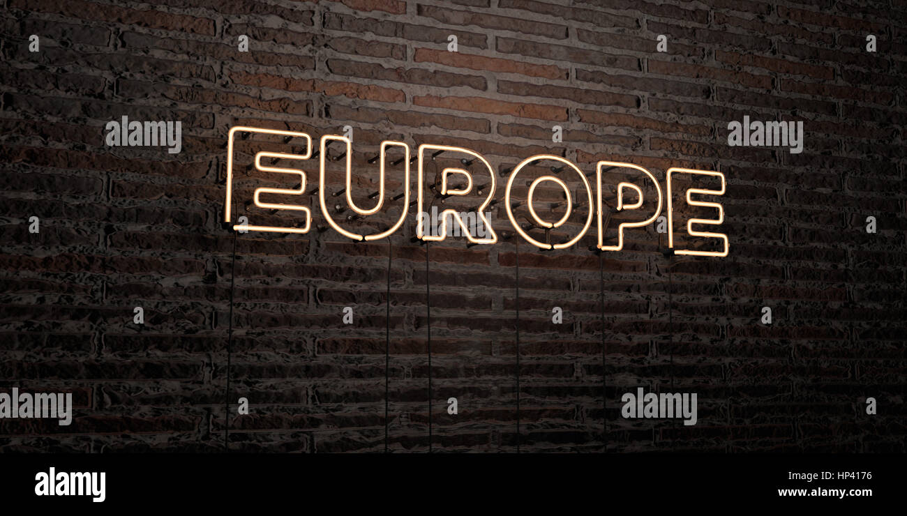 EUROPE -Realistic Neon Sign on Brick Wall background - 3D rendered ...