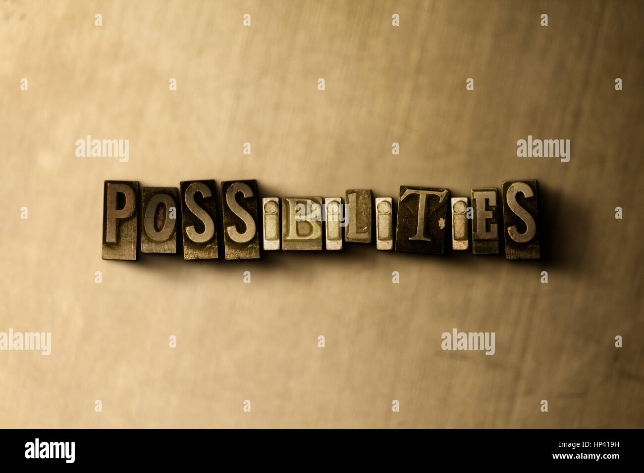POSSIBILITIES - close-up of grungy vintage typeset word on metal ...