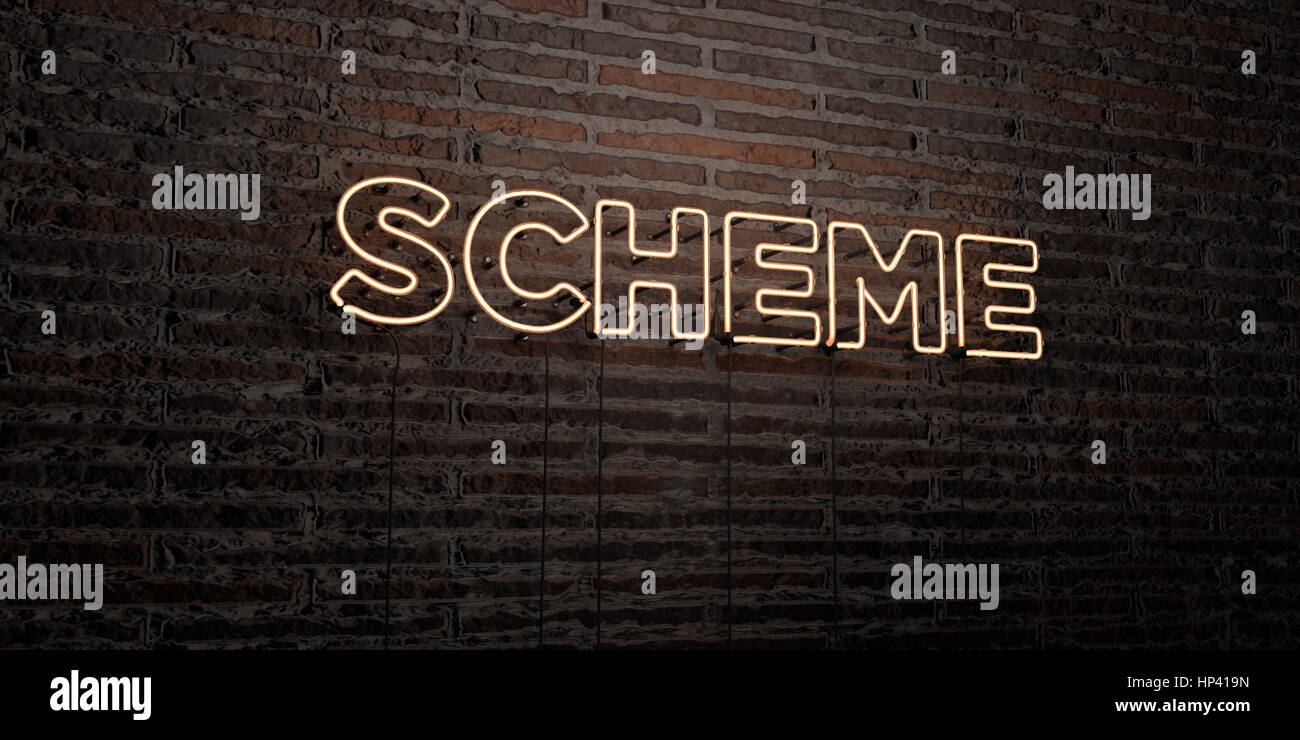 SCHEME -Realistic Neon Sign on Brick Wall background - 3D rendered ...