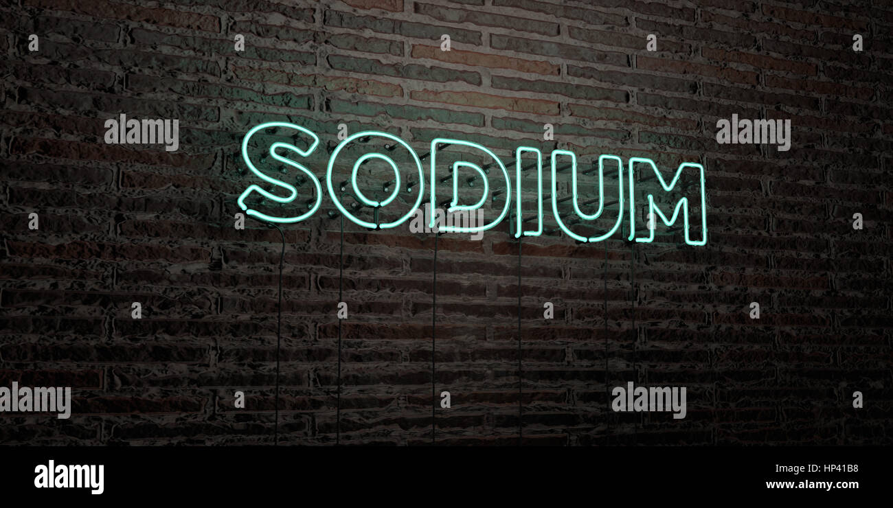 SODIUM -Realistic Neon Sign on Brick Wall background - 3D rendered ...