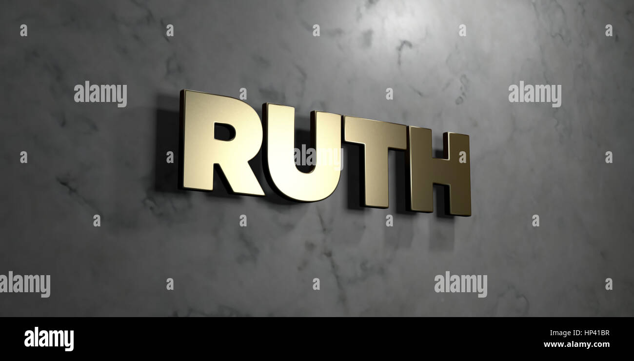 Ruth - Gold sign mounted on glossy marble wall - 3D rendered royalty ...