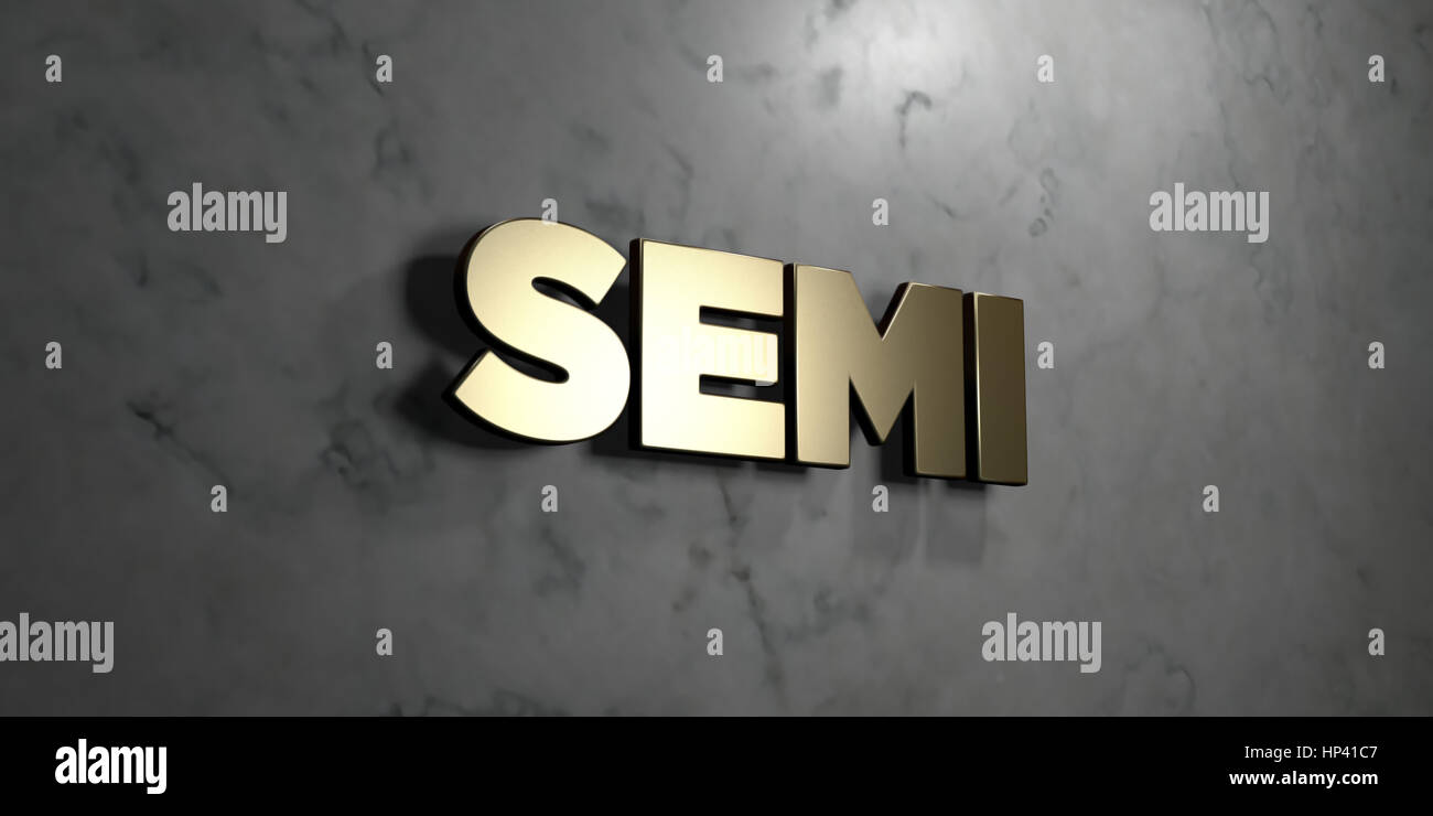 Semi - Gold sign mounted on glossy marble wall - 3D rendered royalty ...