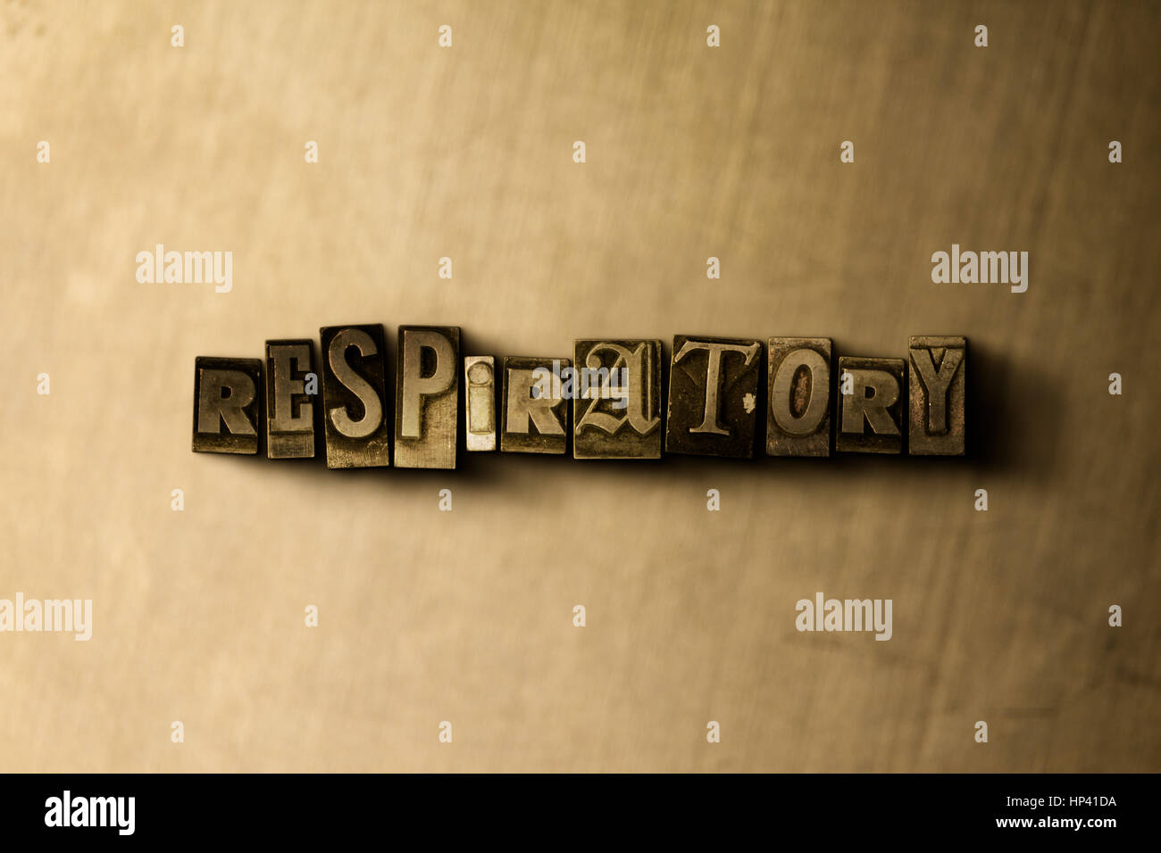 RESPIRATORY - close-up of grungy vintage typeset word on metal backdrop ...