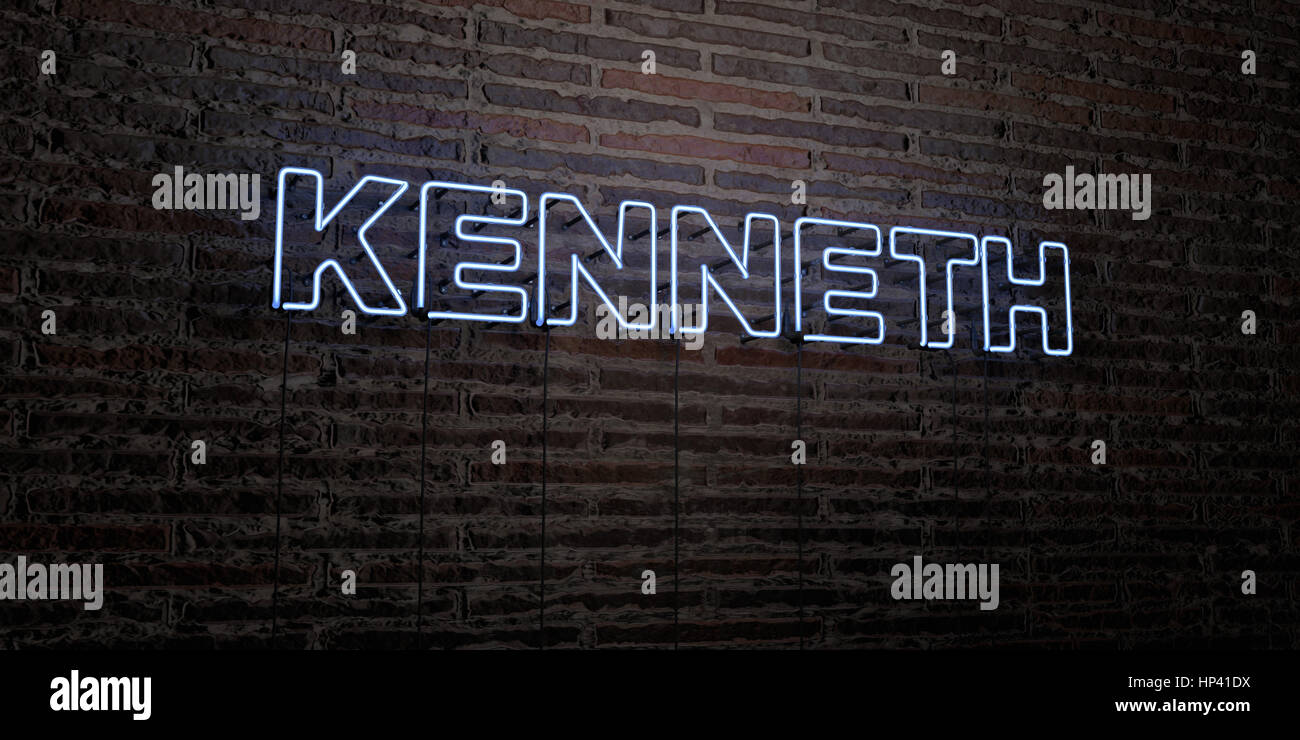KENNETH -Realistic Neon Sign on Brick Wall background - 3D rendered ...