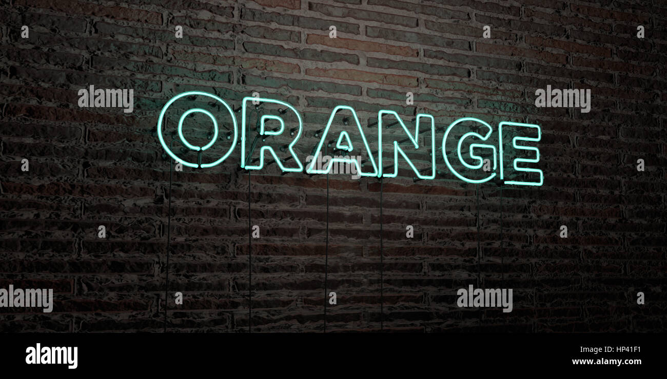 ORANGE -Realistic Neon Sign on Brick Wall background - 3D rendered ...