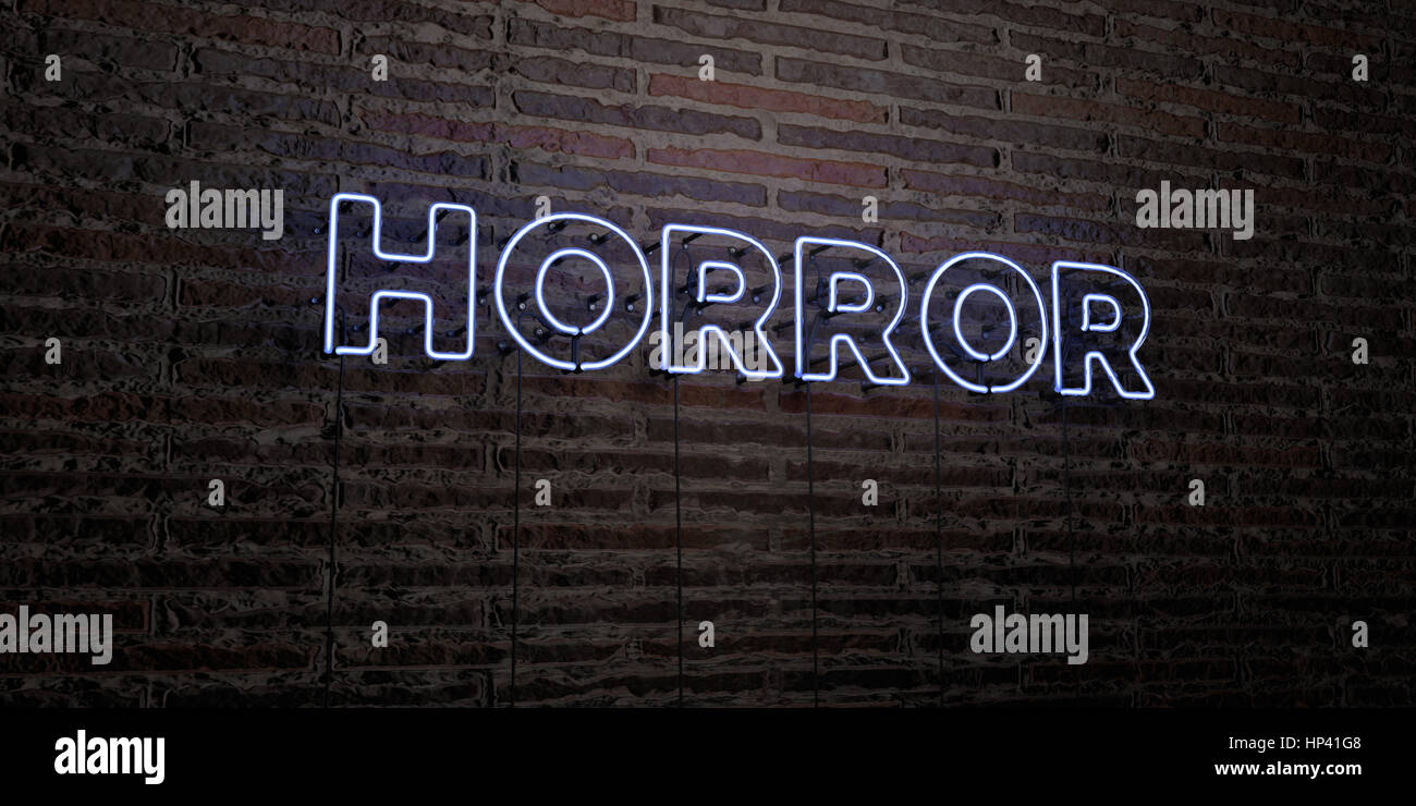 HORROR -Realistic Neon Sign on Brick Wall background - 3D rendered ...