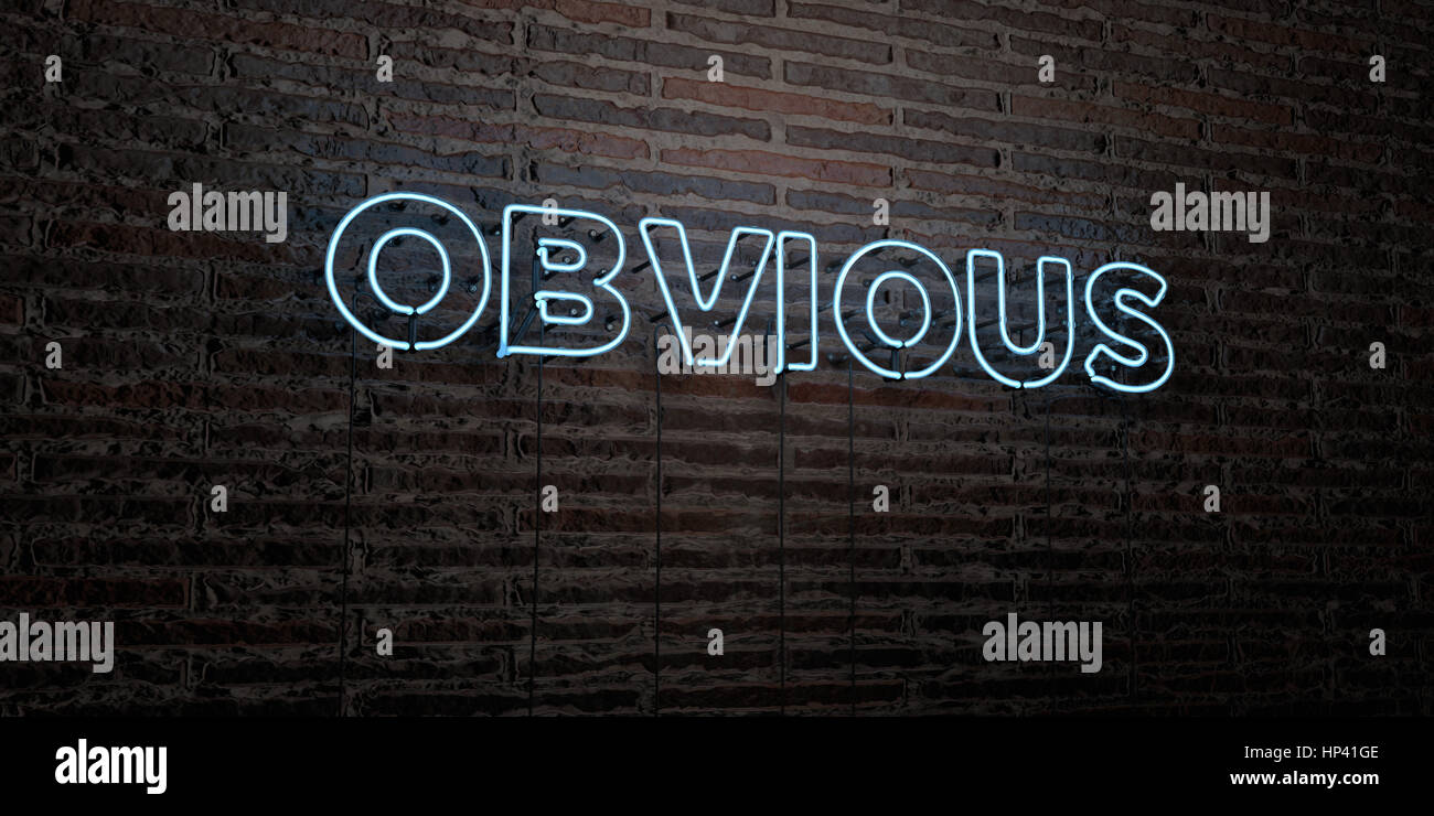 OBVIOUS -Realistic Neon Sign on Brick Wall background - 3D rendered ...