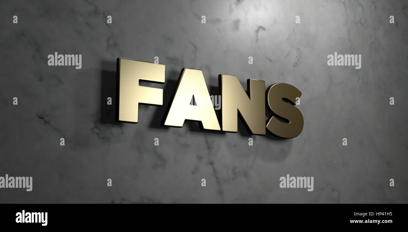 Fans - Gold sign mounted on glossy marble wall - 3D rendered royalty ...