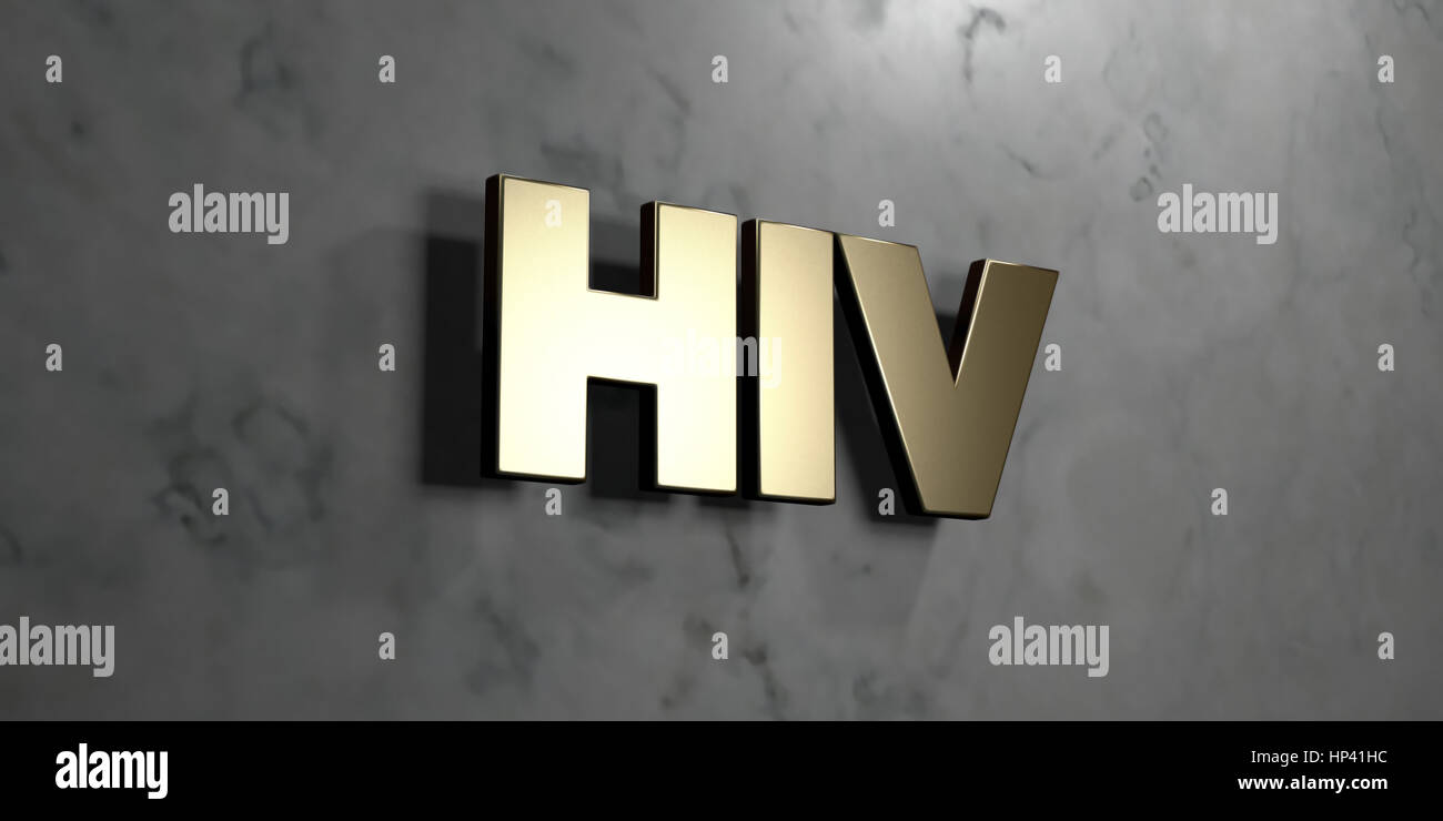 Hiv - Gold sign mounted on glossy marble wall - 3D rendered royalty ...