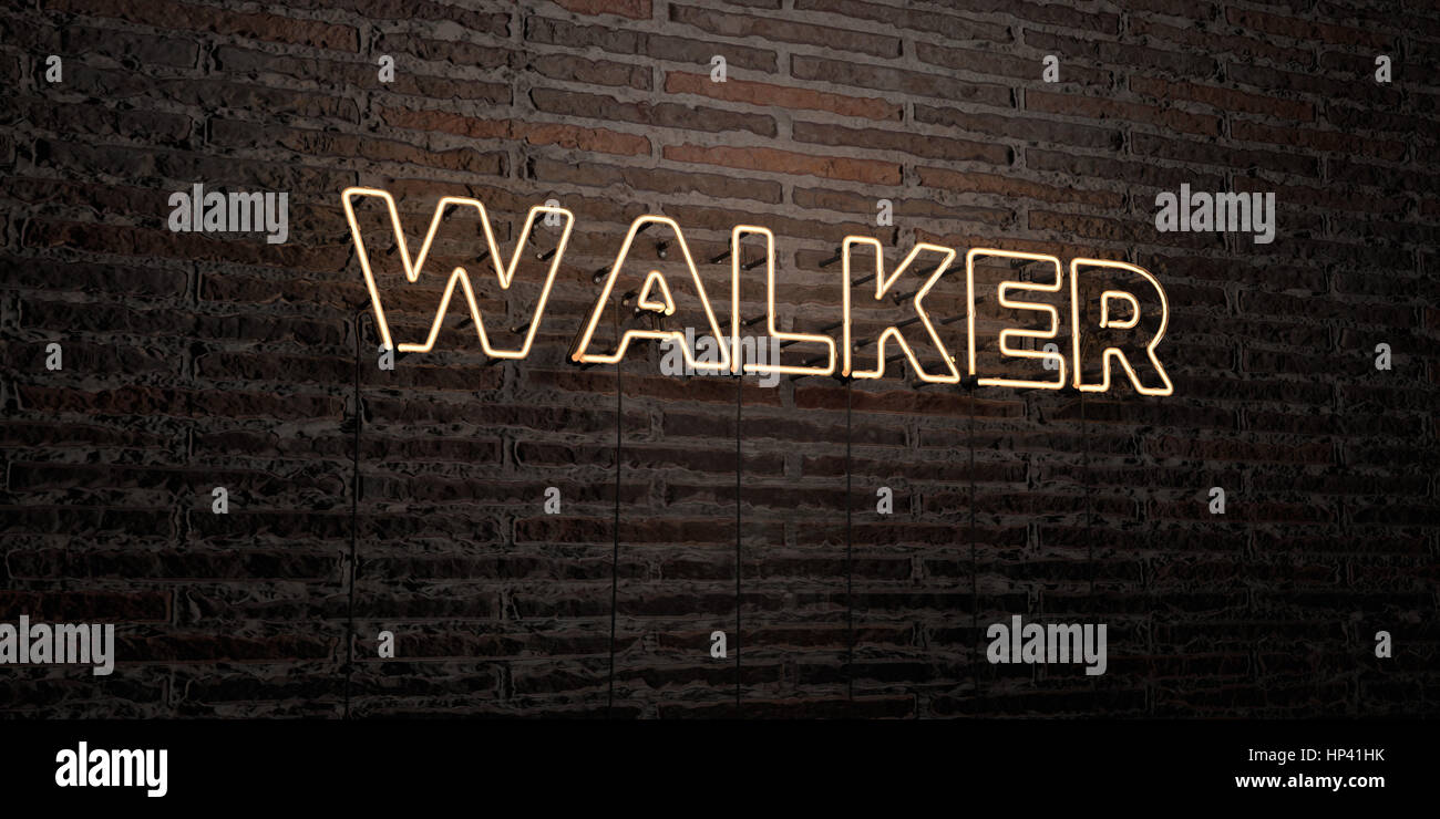 WALKER -Realistic Neon Sign on Brick Wall background - 3D rendered ...