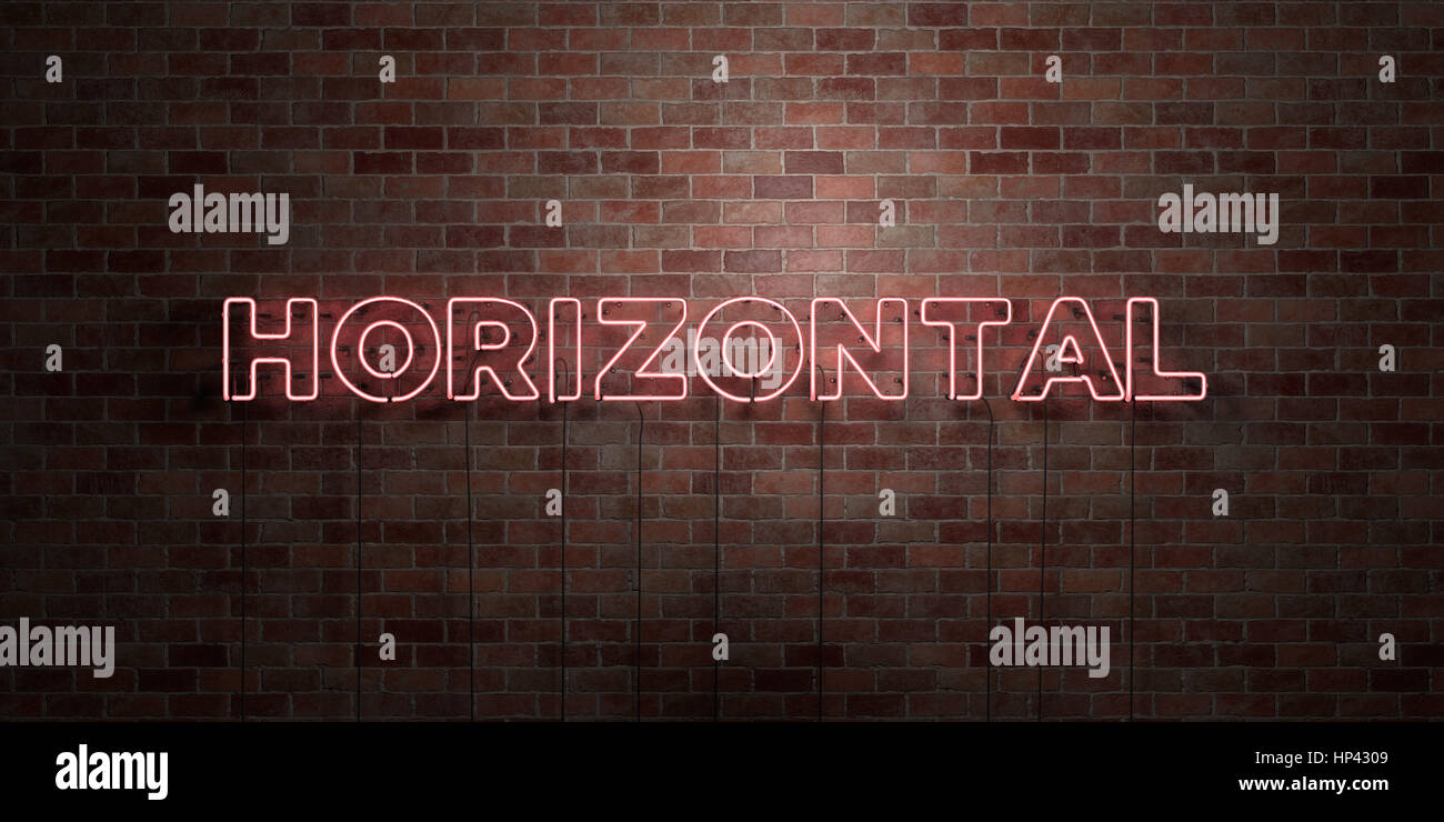 HORIZONTAL - fluorescent Neon tube Sign on brickwork - Front view - 3D ...
