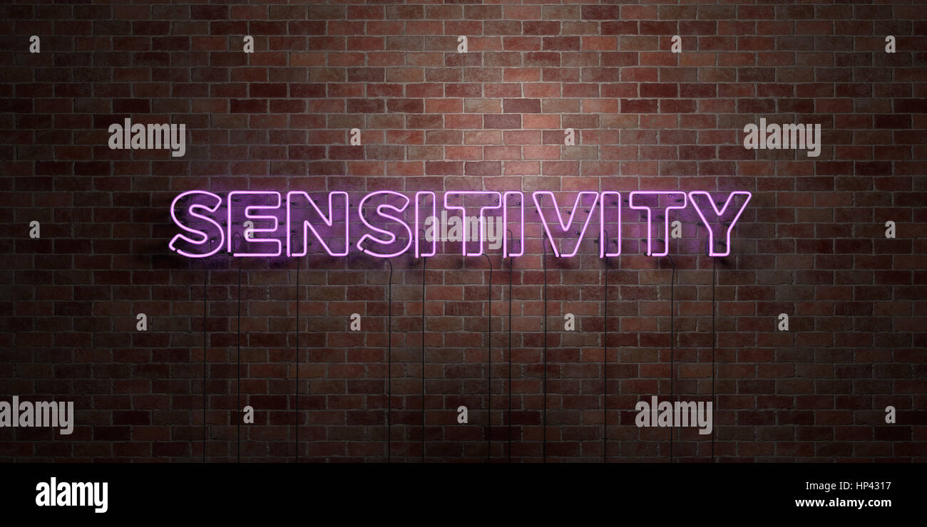 SENSITIVITY - fluorescent Neon tube Sign on brickwork - Front view - 3D ...